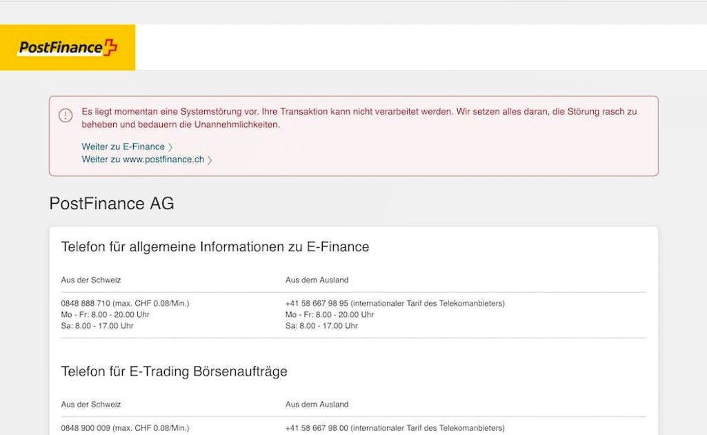 Transazioni impossibili: Momentaneo problema tecnico di Postfinance | blue News