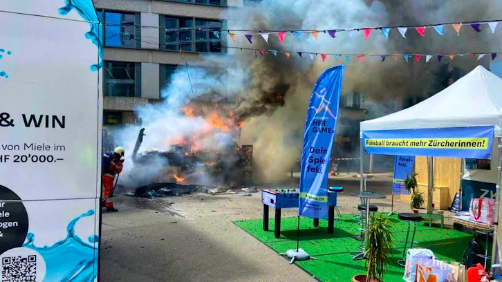 Fire: Fire destroys food truck on Zurich's European Championship fan ...